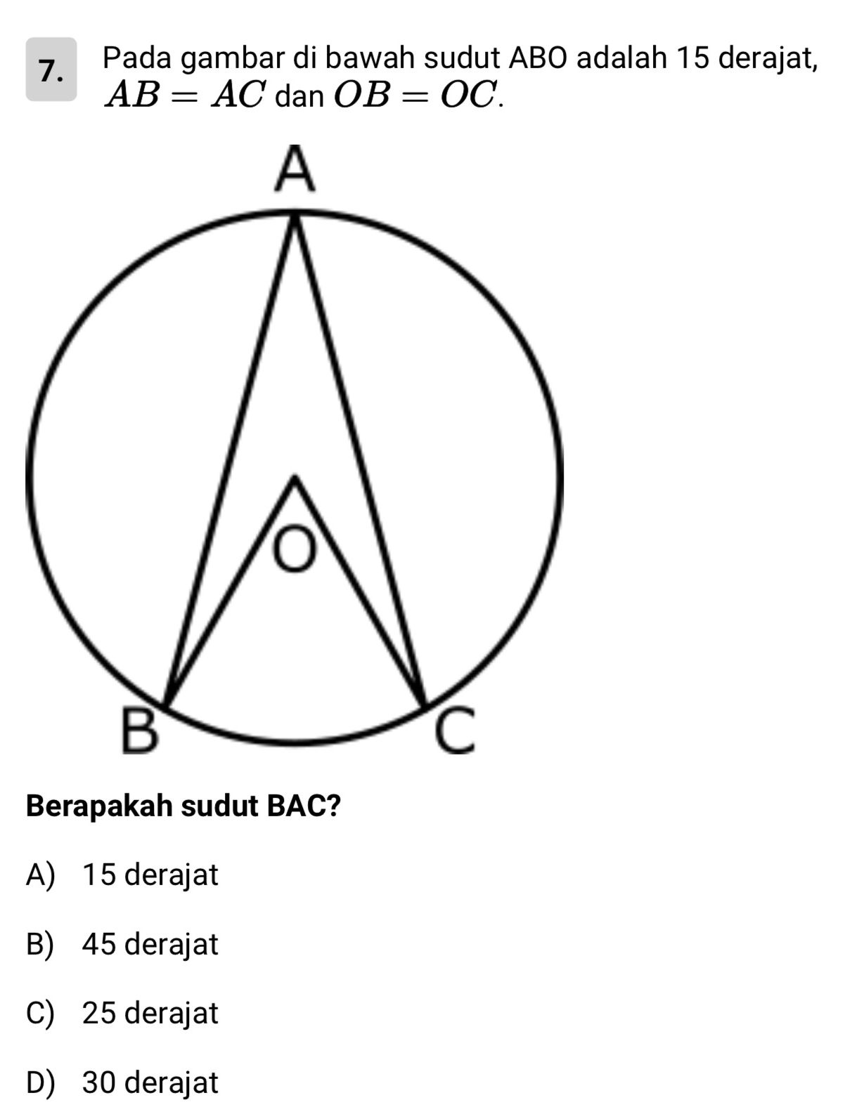 Pada gambar di bawah sudut ABO adalah 15 | StudyX