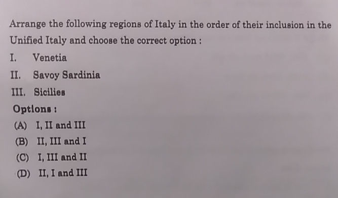 Arrange the following regions of Italy in | StudyX