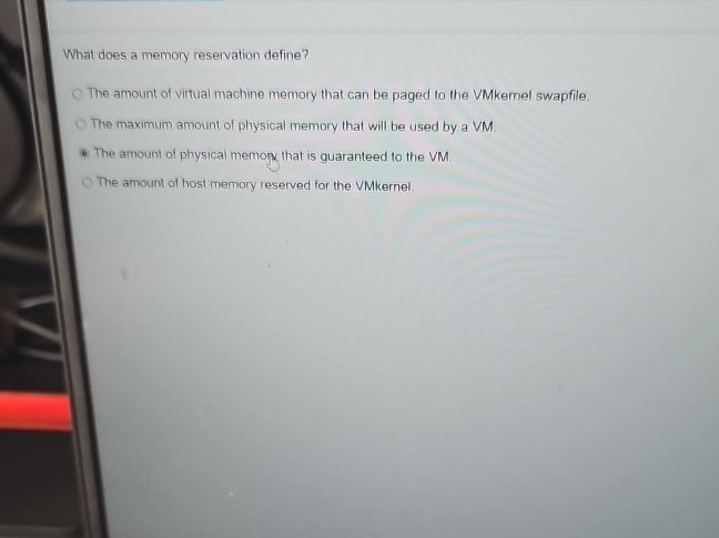 What does a memory reservation define? The | StudyX