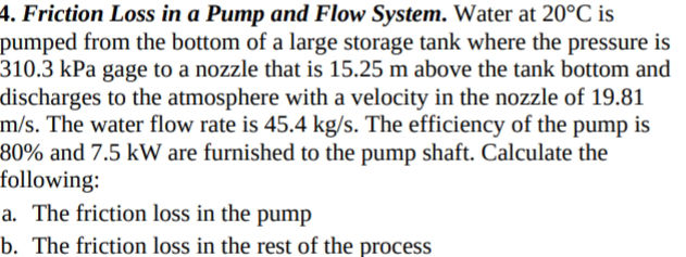 4 Friction Loss in a Pump and Flow System | StudyX