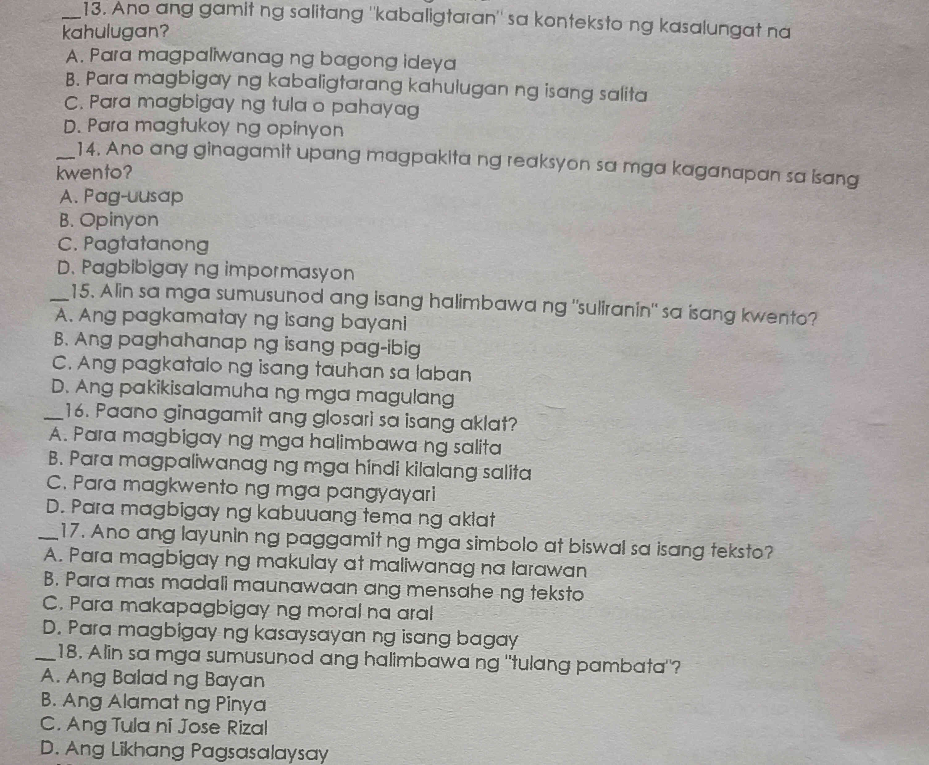 13 Ano ang gamit ng salitang kabaligtaran | StudyX