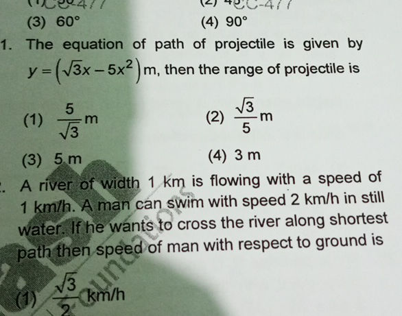 1 The equation of path of projectile is | StudyX