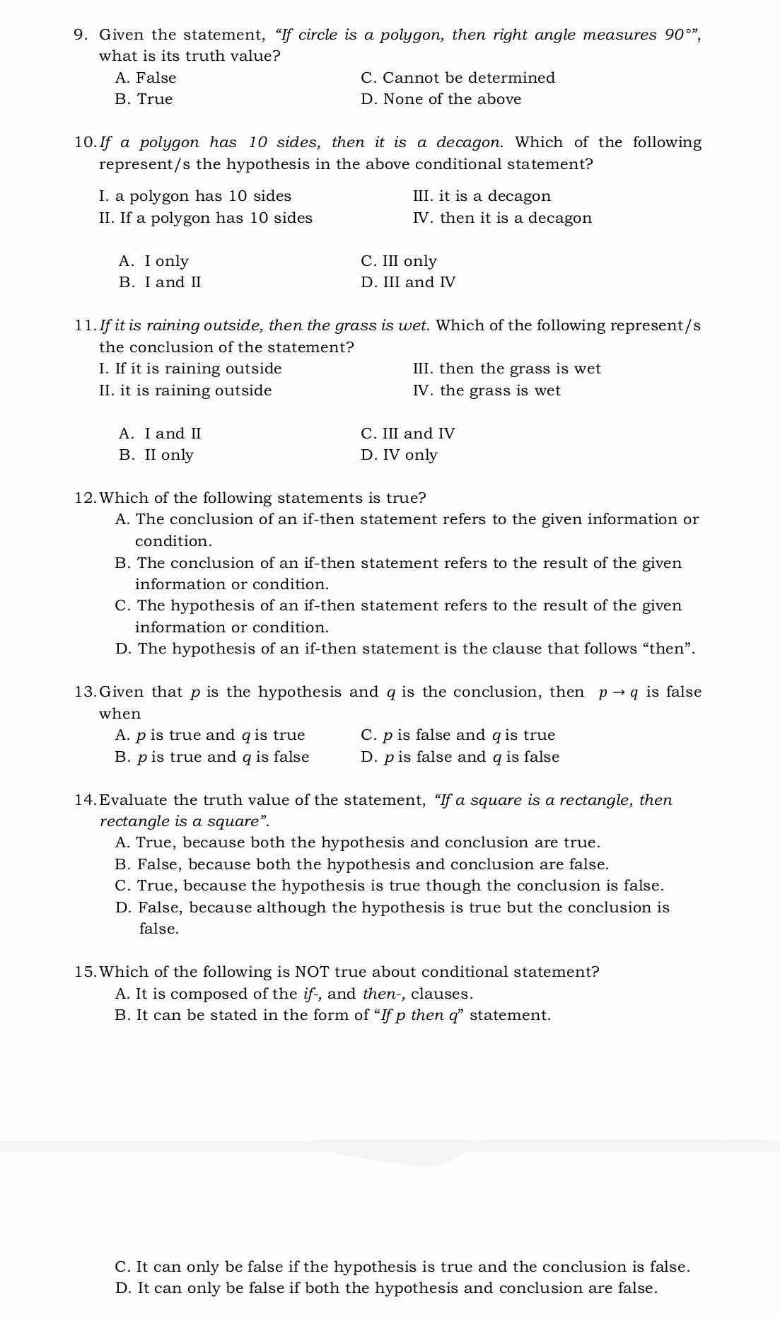 9. Given the statement, "If circle is a | StudyX