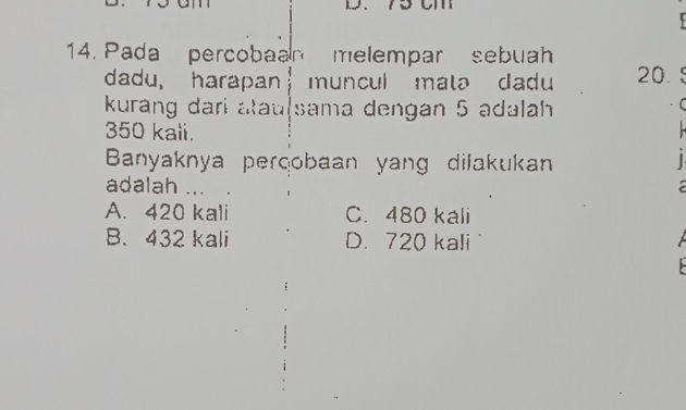 14 Pada percobaan melempar sebuah dadu | StudyX