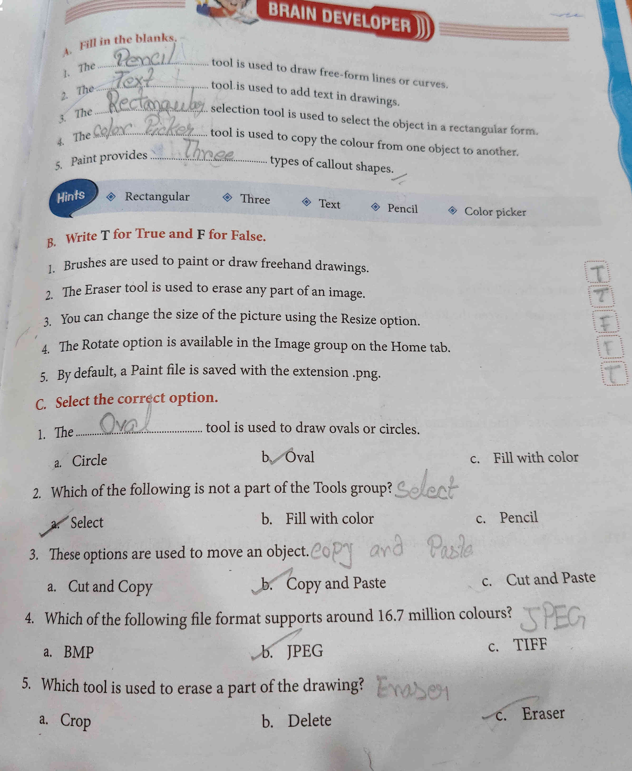 A. Fill in the blanks. 1. The Pencil tool is | StudyX