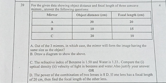 For the given data showing object distance | StudyX