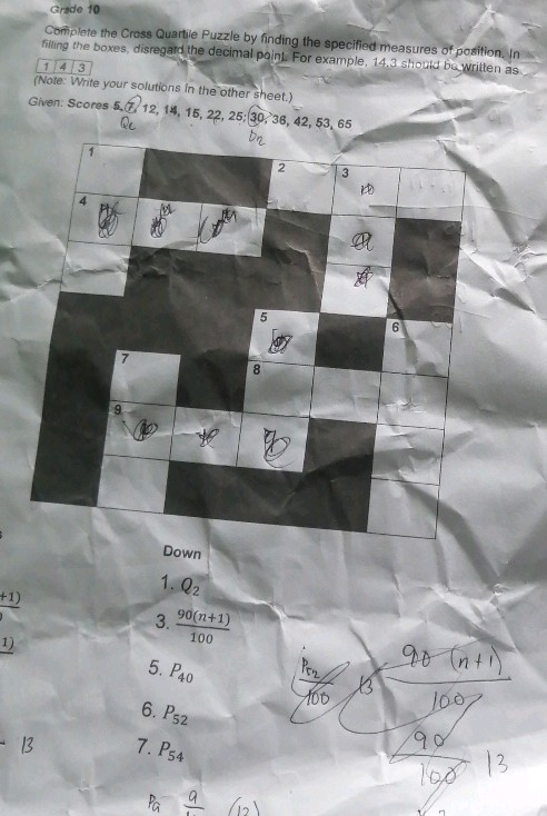 Complete the Cross Quartile Puzzle by | StudyX