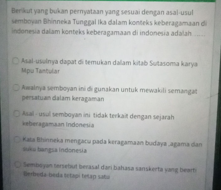 Berikut yang bukan pernyataan yang sesuai | StudyX