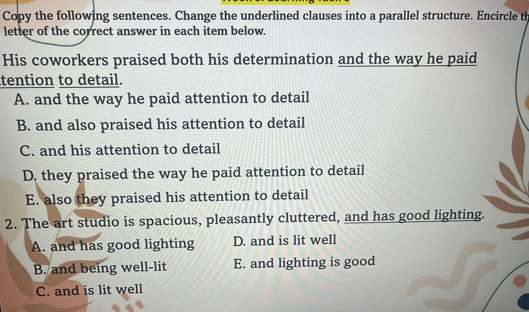 Copy the following sentences Change the | StudyX