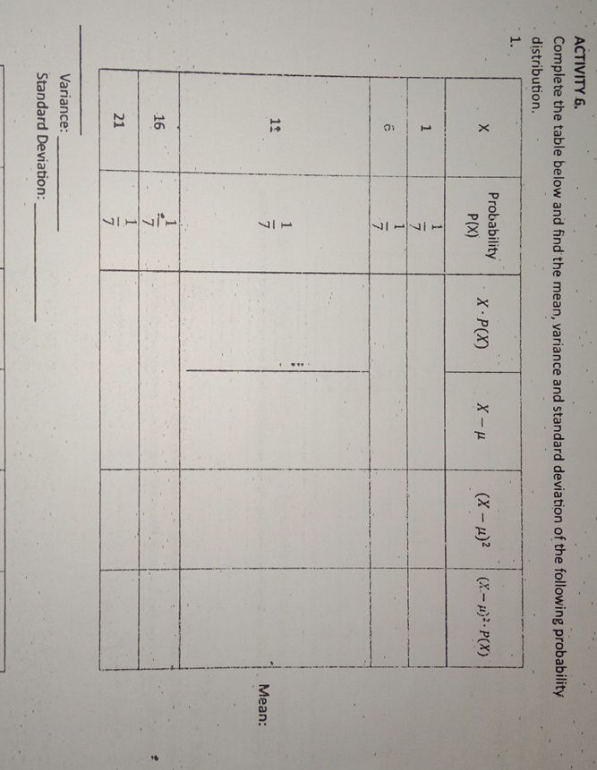 ACTIVITY 6. Complete the table below and | StudyX