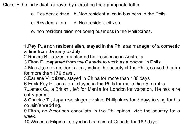 Classify the individual taxpayer by | StudyX