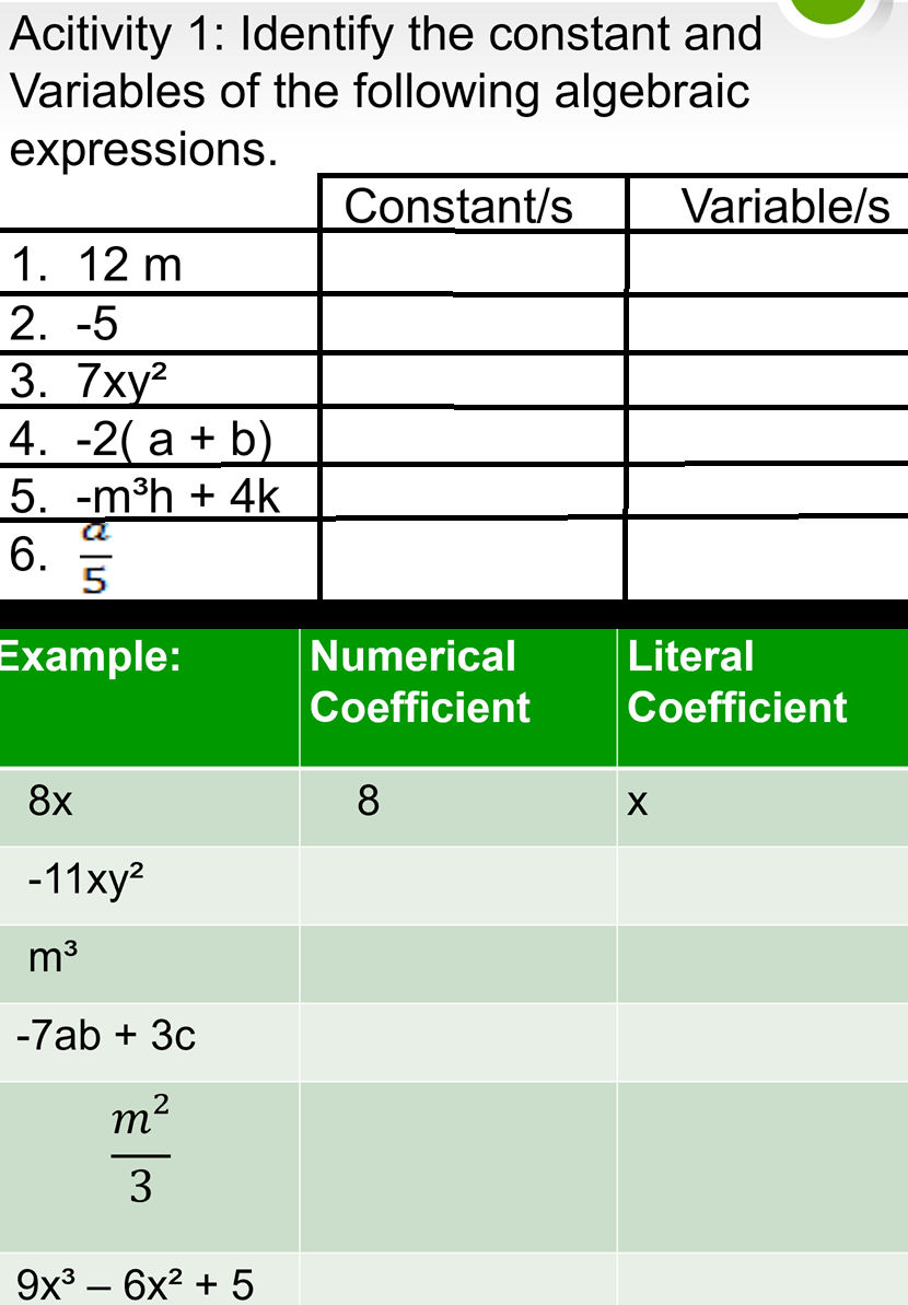 Acitivity 1 Identify the constant and | StudyX