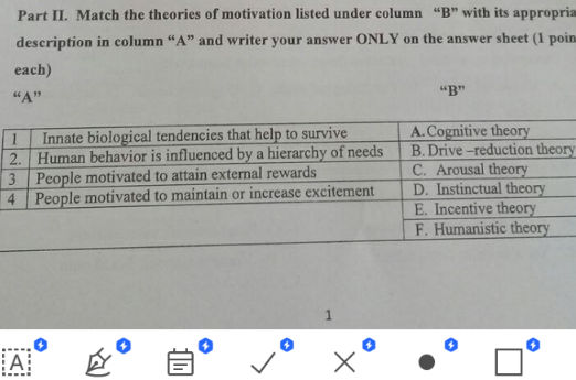 Part II Match the theories of motivation | StudyX