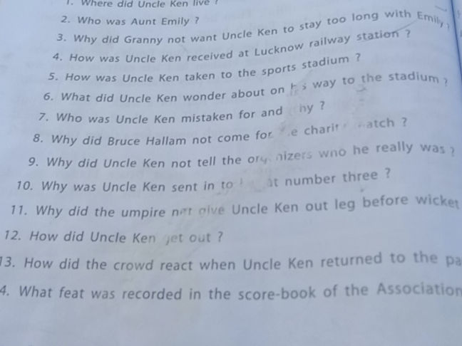 1. Where did Uncle Ken live? 2. Who was Aunt | StudyX