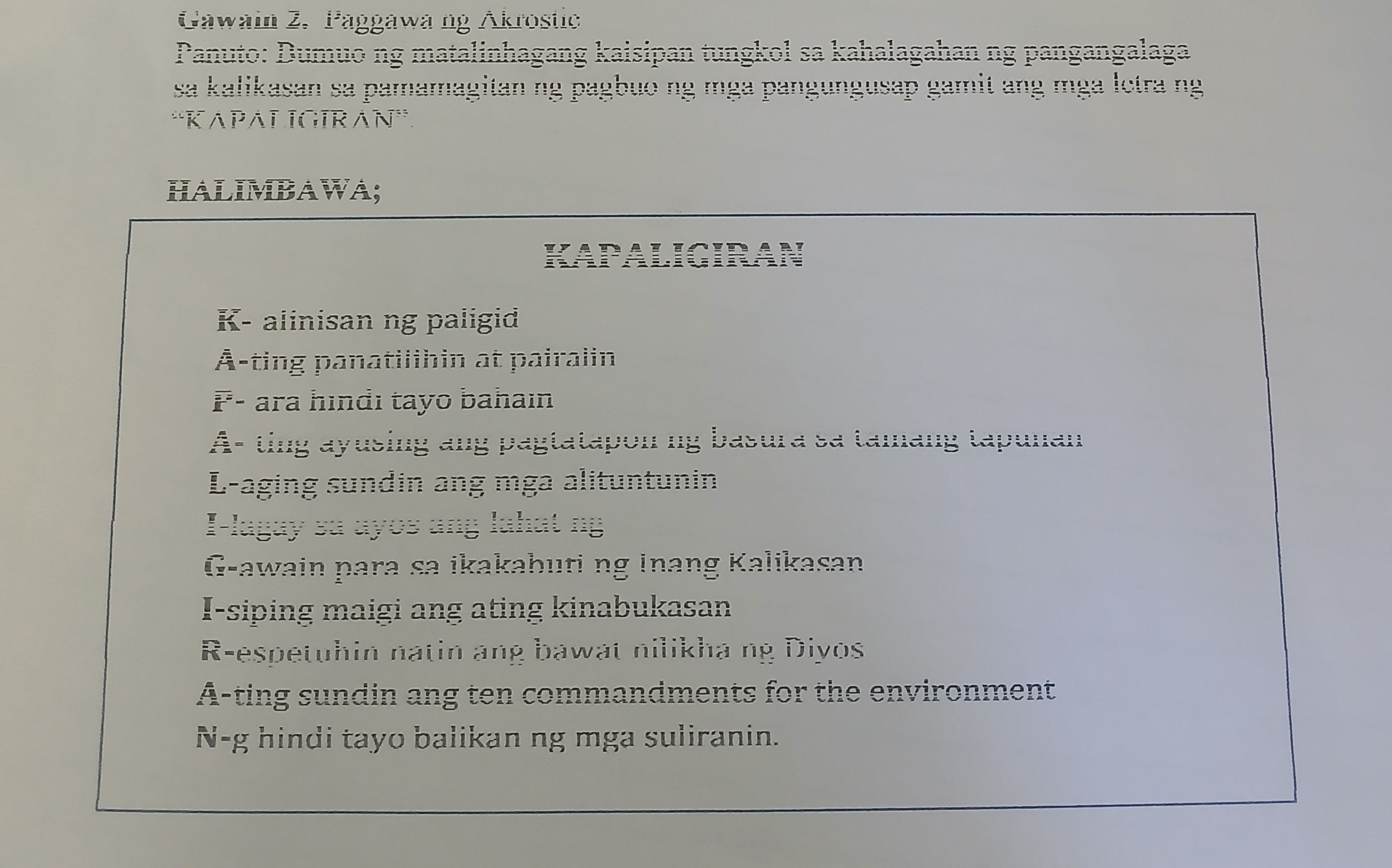 Gawain 2 Paggawa ng Akrostic Panuto Dumuo ng | StudyX