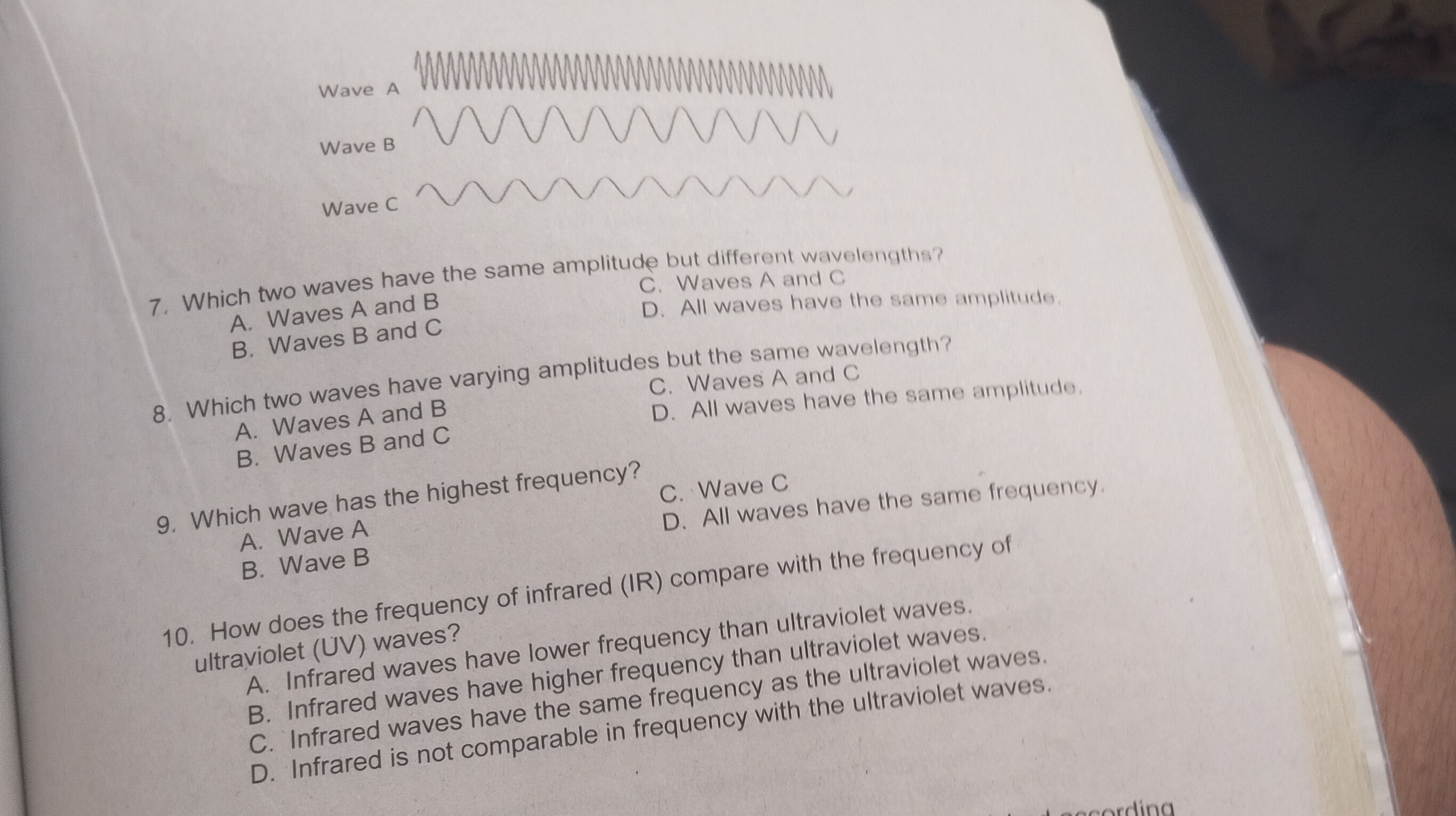 Wave A Wave B Wave C 7 Which two waves have | StudyX