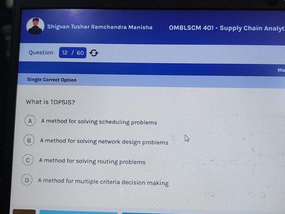 What is TOPSIS? A A method for solving | StudyX