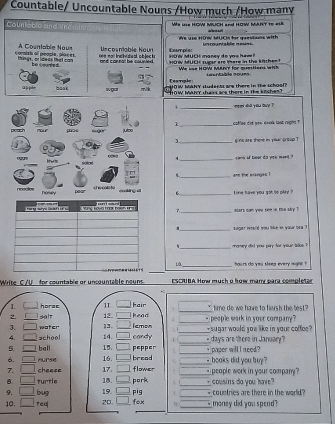 Countable/Uncountable Nouns/How much/How | StudyX