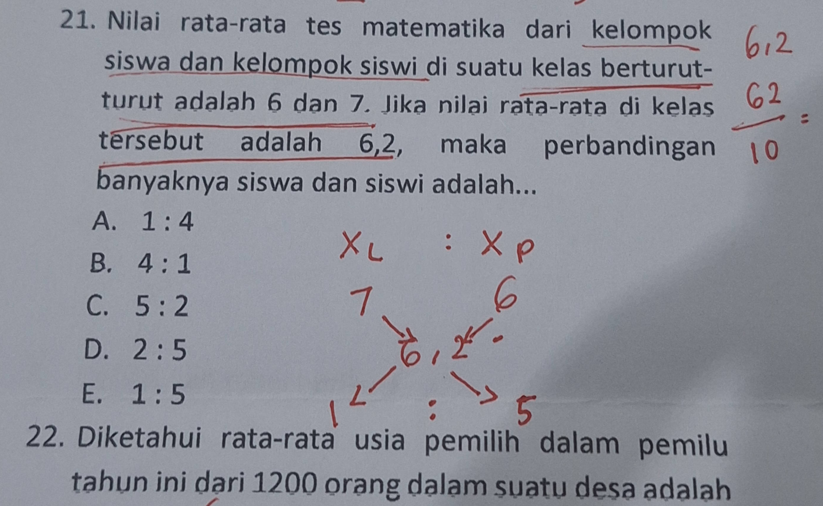21 Nilai rata-rata tes matematika dari | StudyX