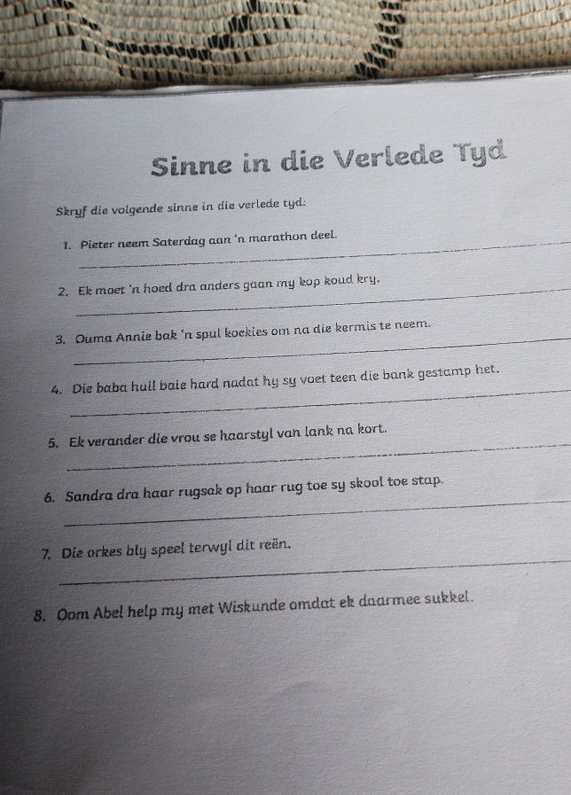 Sinne in die Verlede Tyd Skryf die volgende