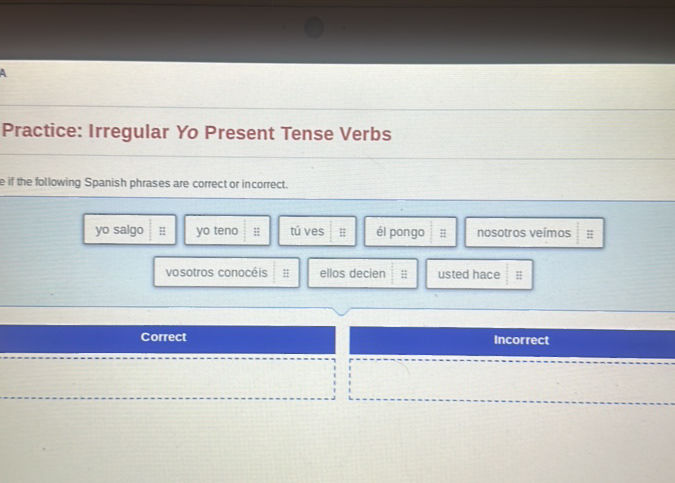 Practice: Irregular Yo Present Tense Verbs | StudyX
