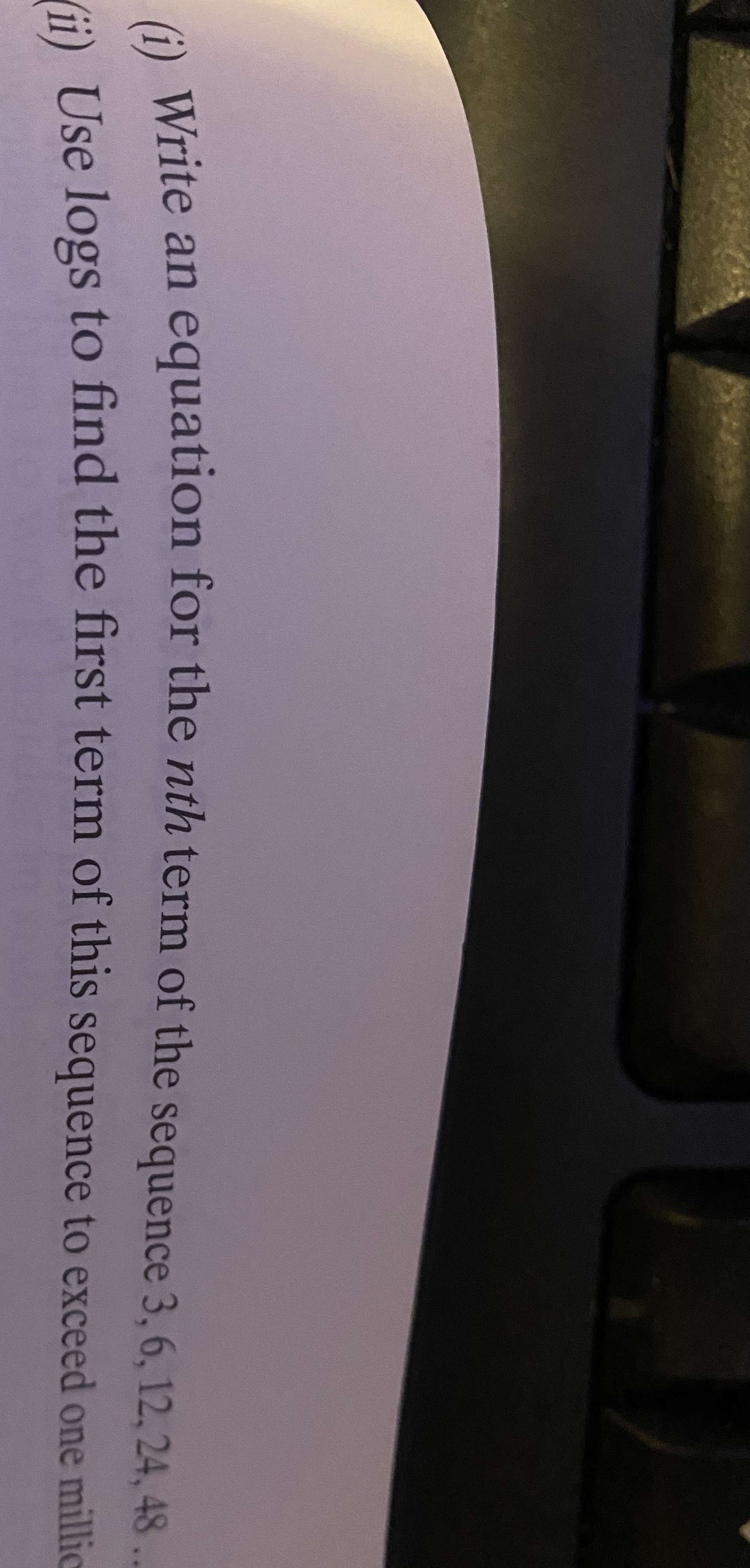 (i) Write an equation for the nth term of | StudyX