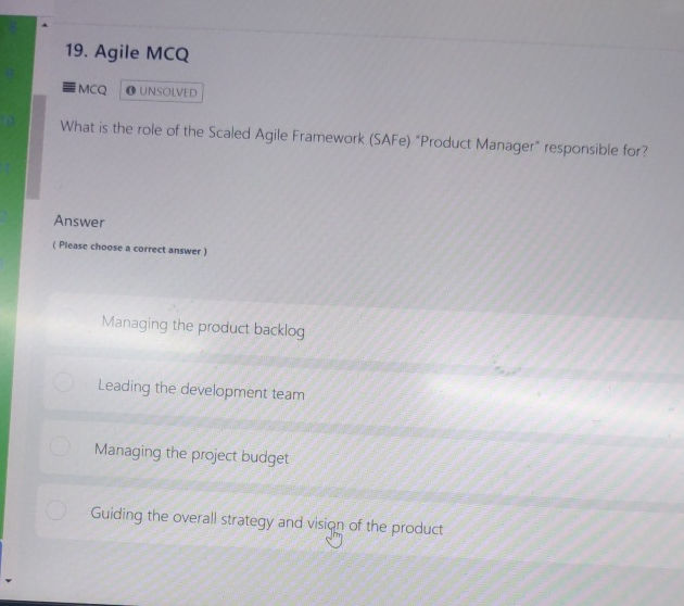 19 Agile MCQ What is the role of the Scaled | StudyX