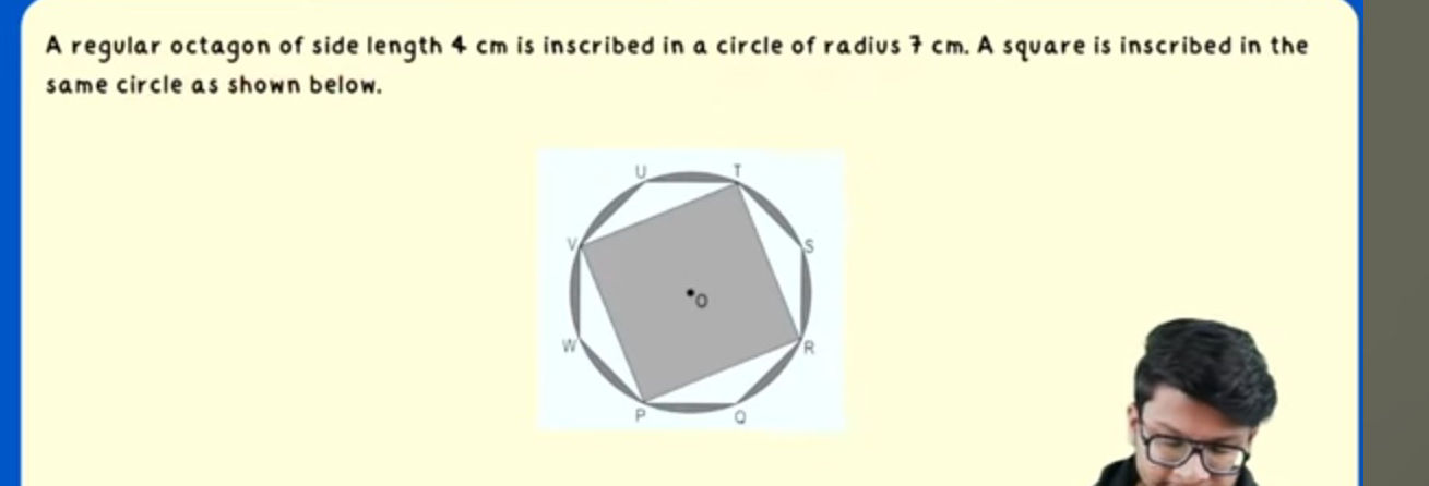 A regular octagon of side length 4 cm is