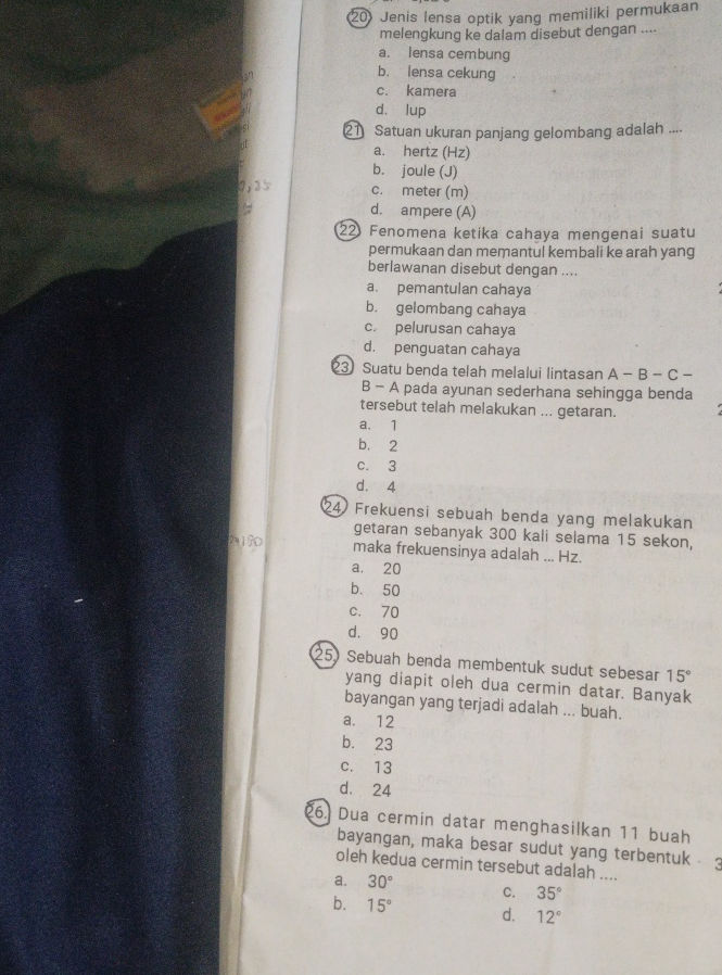 20. Jenis lensa optik yang memiliki | StudyX
