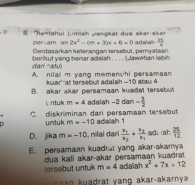 5 Diketahui jumlah pangkat dua akar-akar | StudyX
