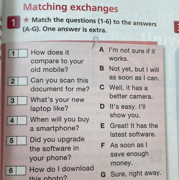 Match the questions (1-6) to the answers | StudyX