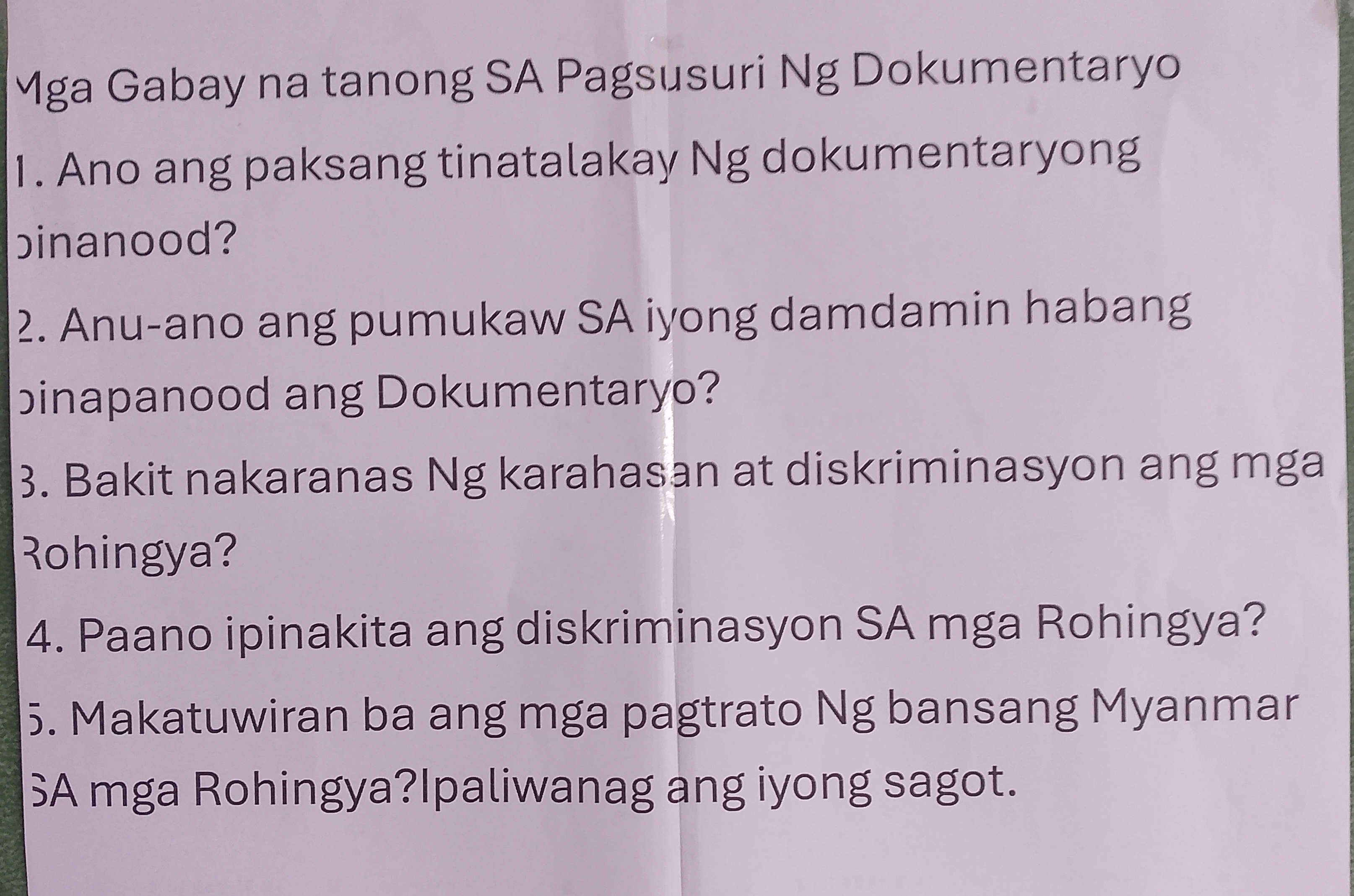 Mga Gabay na tanong SA Pagsusuri Ng | StudyX