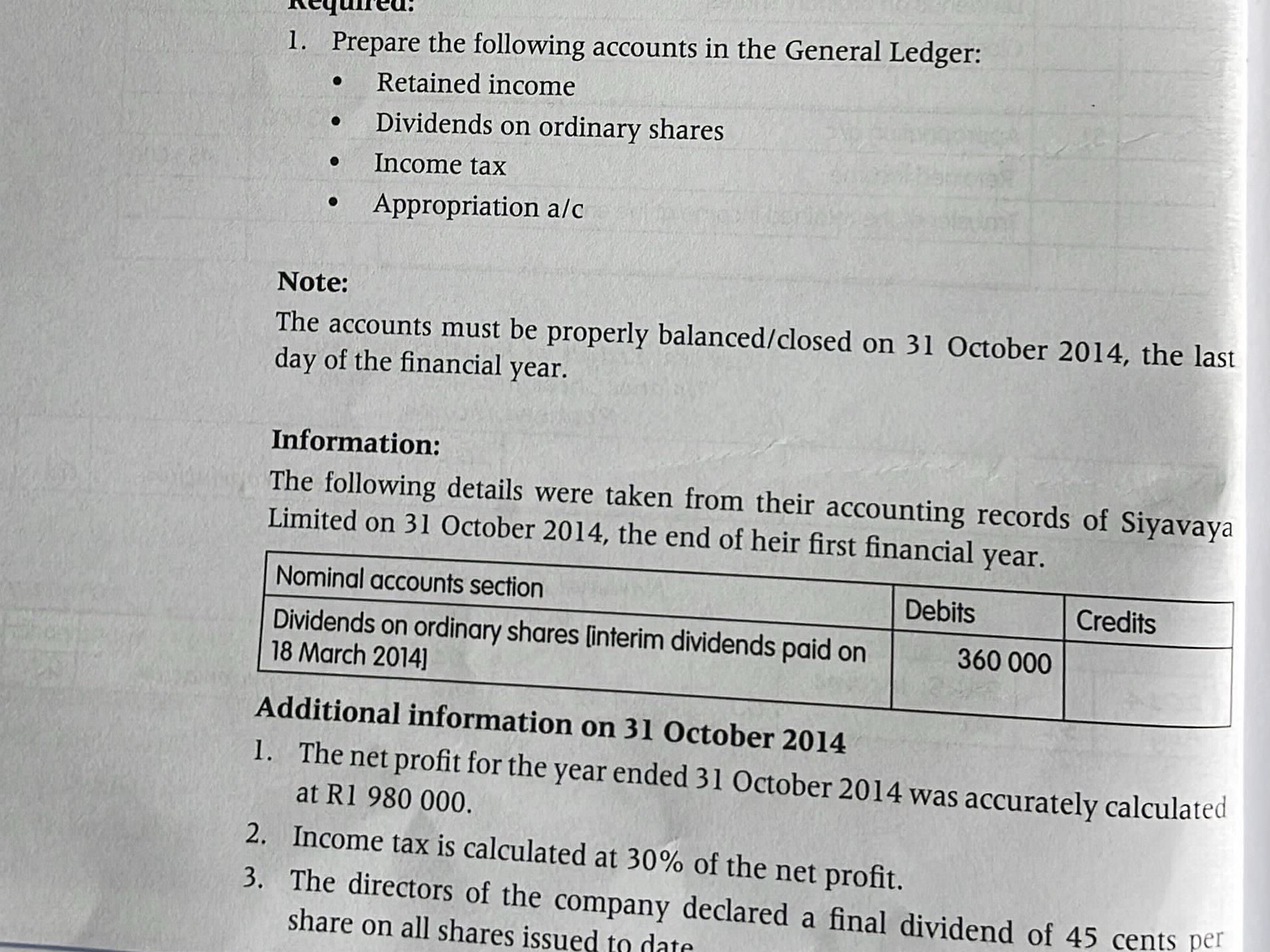 1. Prepare the following accounts in the | StudyX