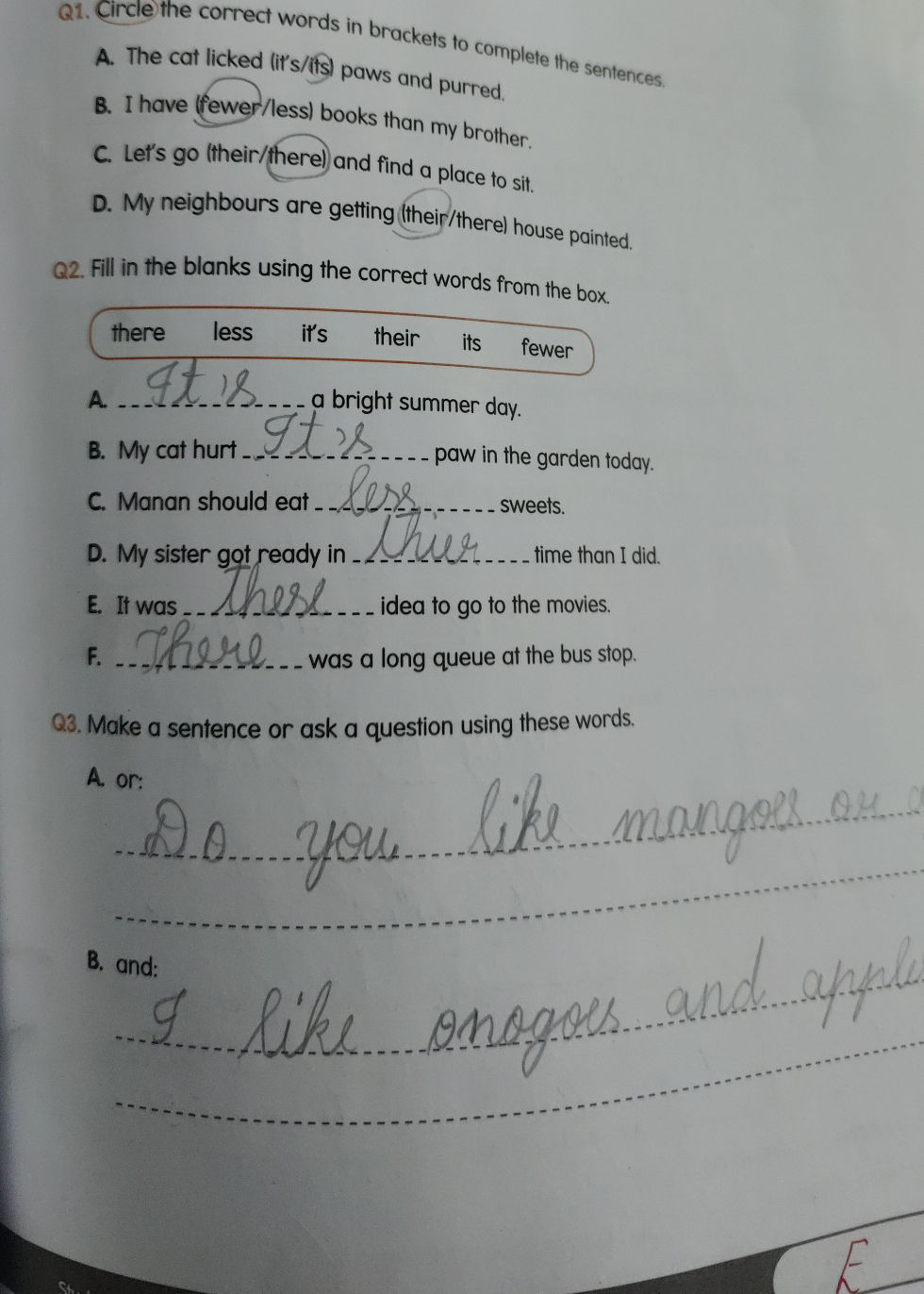 Q1 Circle the correct words in brackets to | StudyX