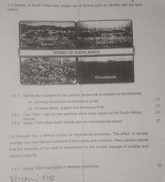 25 Biomes of South Africa with unique set of | StudyX