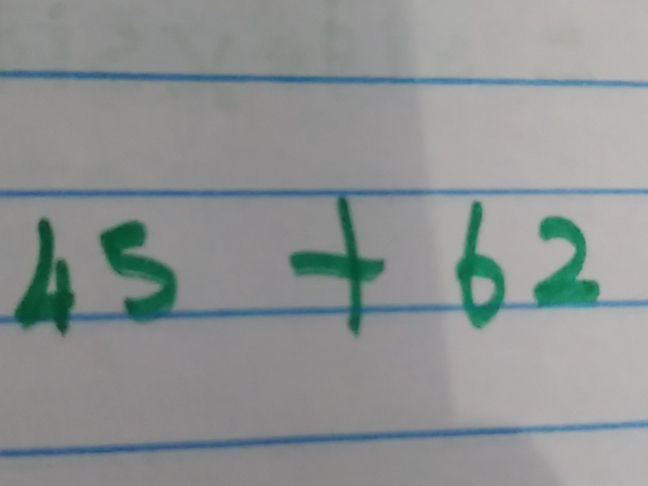 Addition of 45 and 62