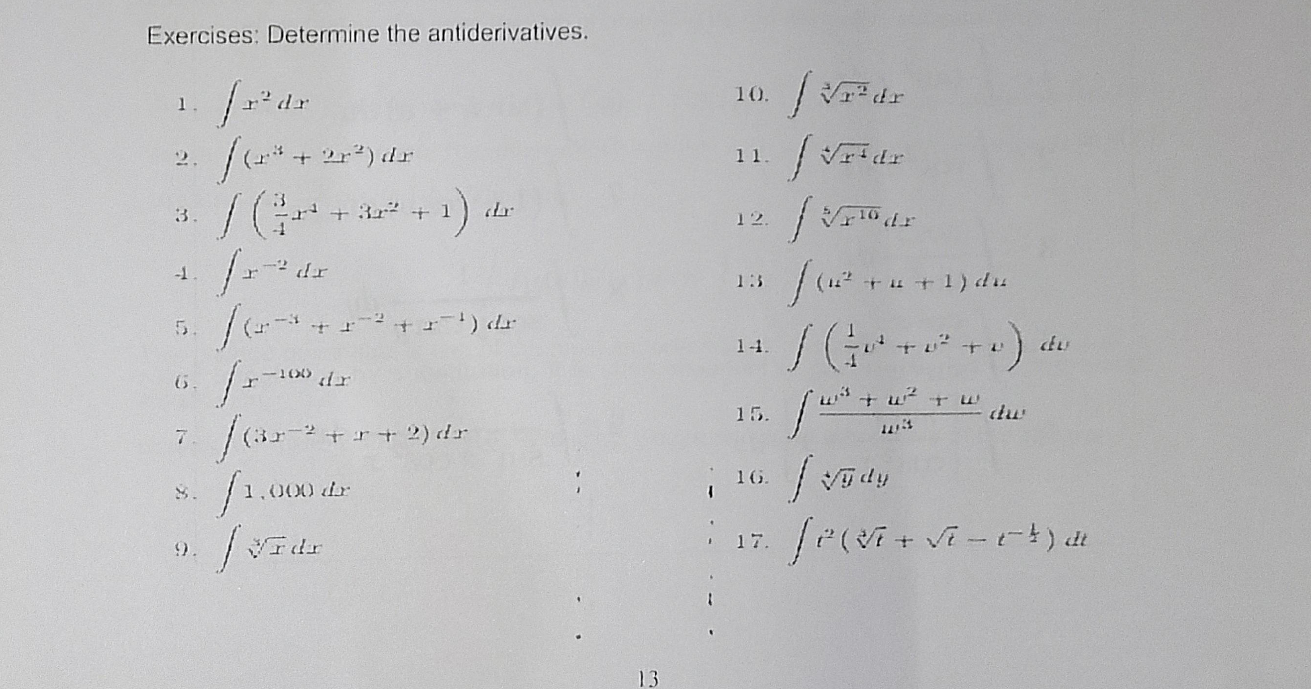 Exercises Determine the antiderivatives 1 | StudyX