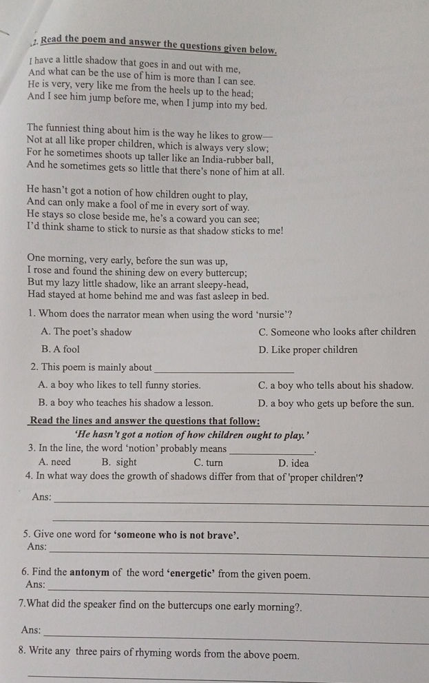 2 Read the poem and answer the questions | StudyX