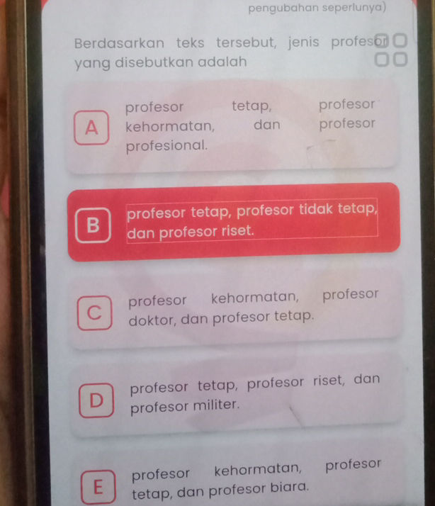 Berdasarkan teks tersebut, jenis profesor | StudyX