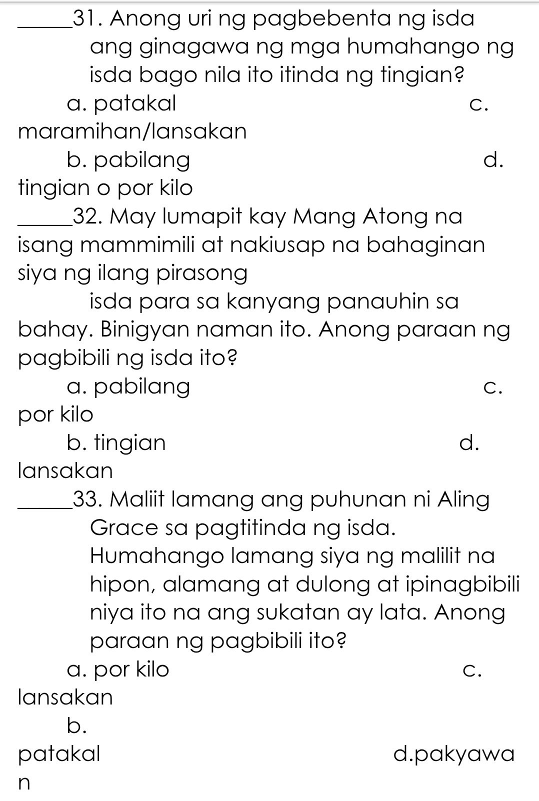 31 Anong uri ng pagbebenta ng isda ang | StudyX