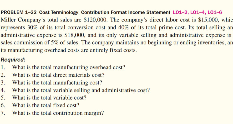 PROBLEM 1-22 Cost Terminology Contribution