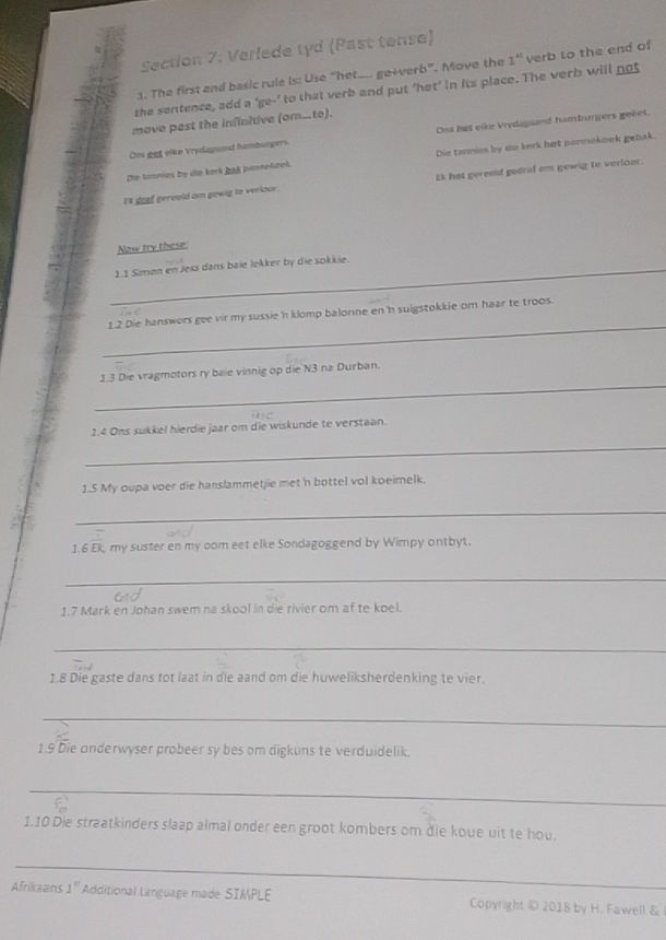 Section 7 Verlede tyd (Past tense) 3 The | StudyX