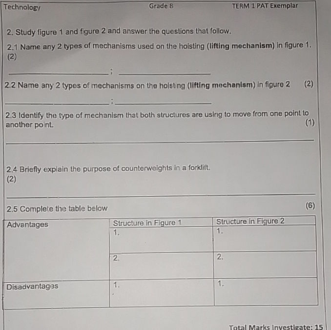Technology Grade 8 TERM 1 PAT Exemplar 2. | StudyX
