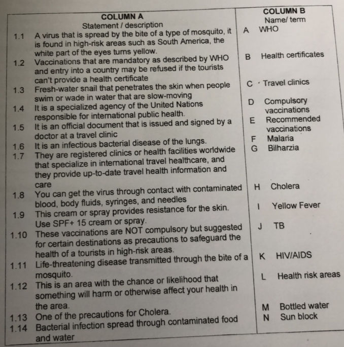 COLUMN A Statement / description COLUMN B | StudyX