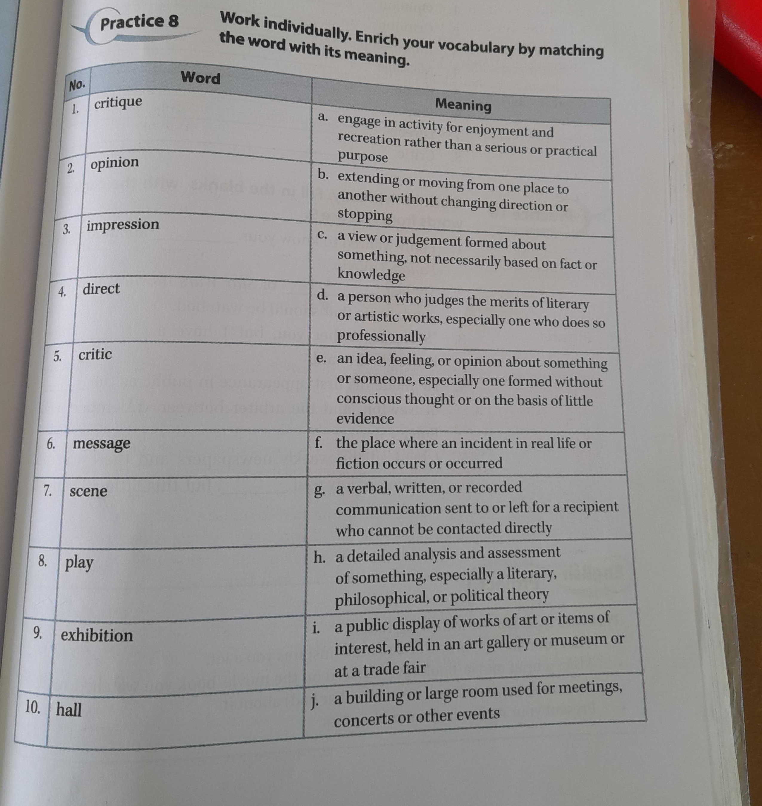 Work individually Enrich your vocabulary by | StudyX