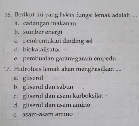 16 Berikut ini yang bukan fungsi lemak | StudyX
