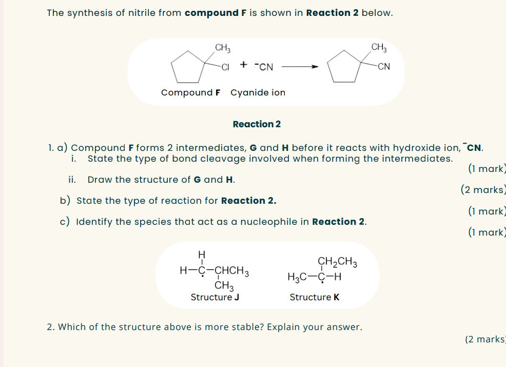 The synthesis of nitrile from compound F is | StudyX