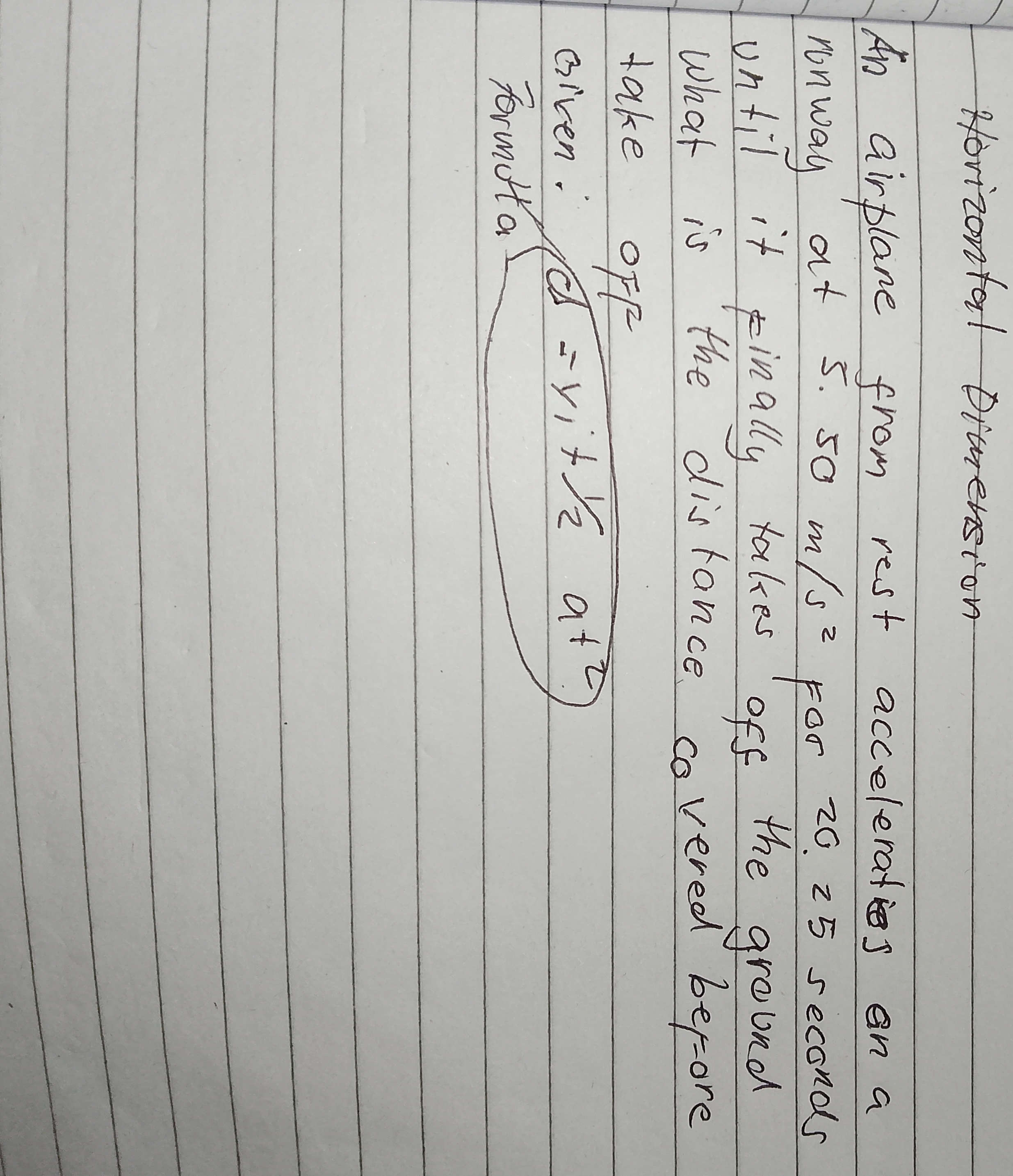 Horizontal Dimension An airplane from rest | StudyX