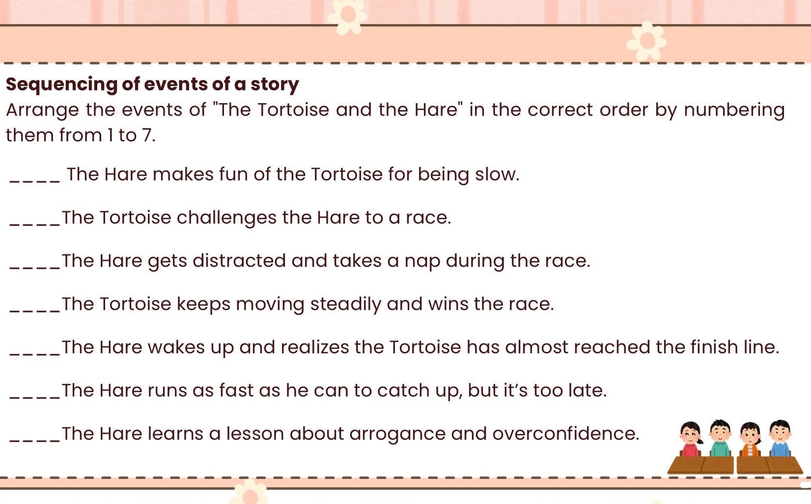 Sequencing of events of a story Arrange the | StudyX