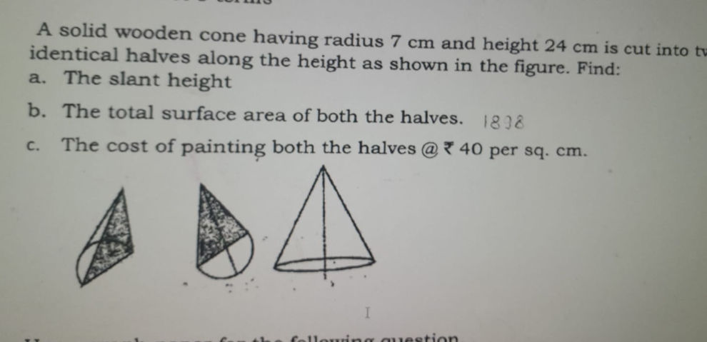 A solid wooden cone having radius 7 cm and | StudyX